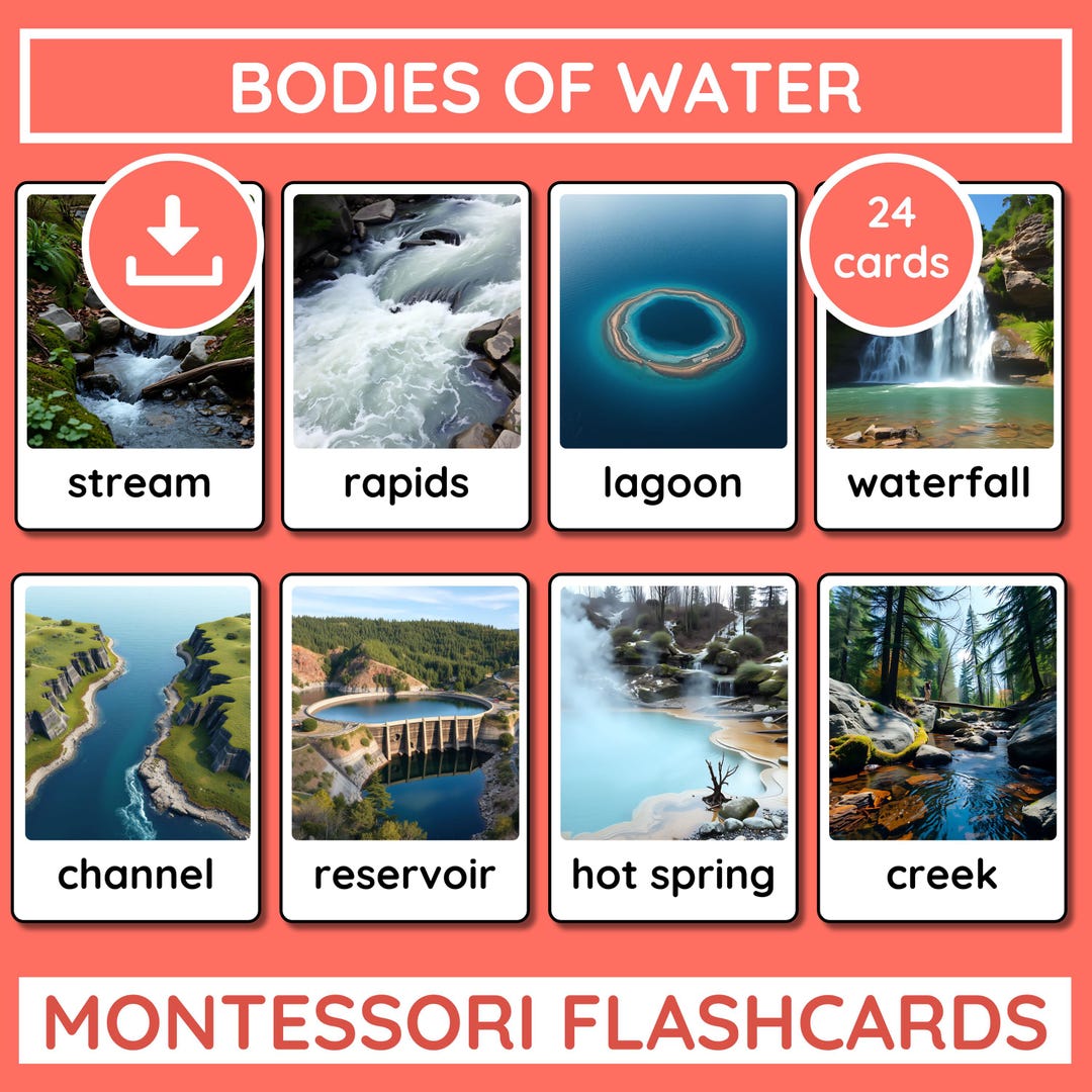 Montessori Geography Flashcards: Real Photo Water Forms (PDF Download ...