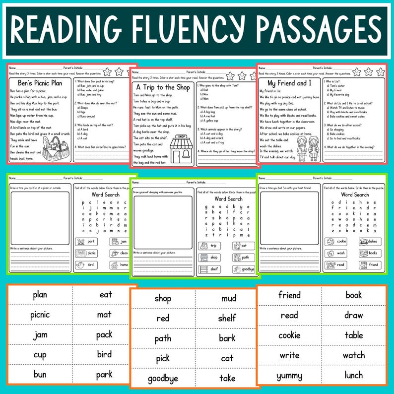 Grade 1-2 Reading Comprehension Decodable Passages & Questions Fluency ...