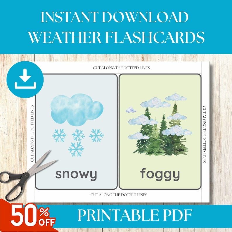 Weather Flashcards for Kids, Montessori Weather Learning Cards ...