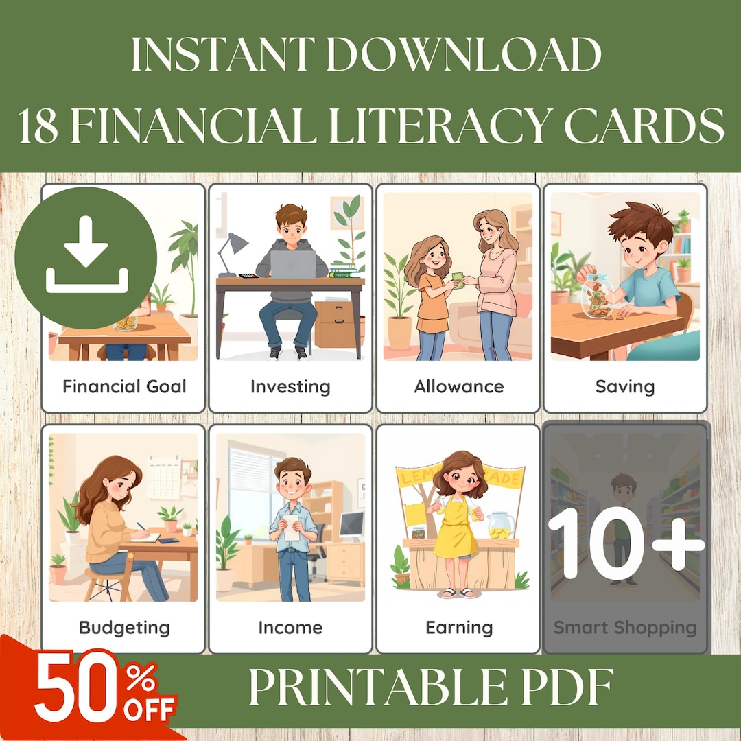 18 Financial Literacy Flashcards for Kids, Montessori-inspired Money ...