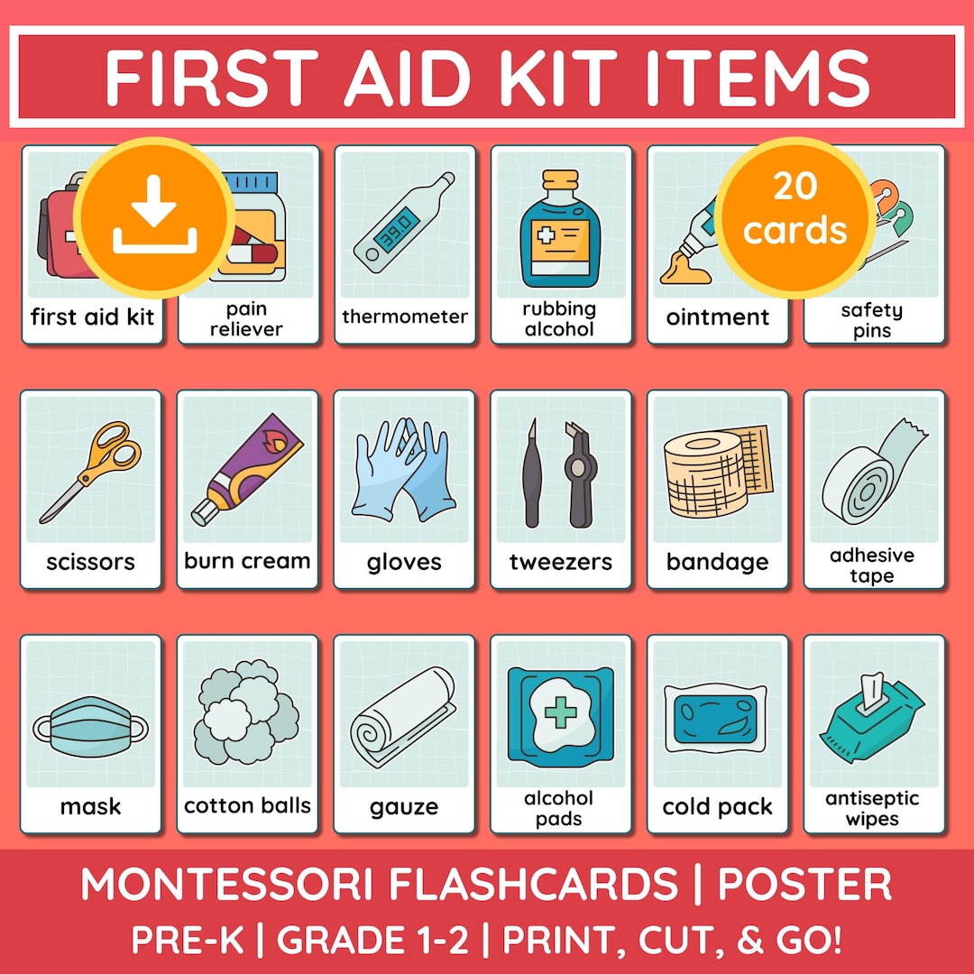 First Aid Flashcards for Kids: Montessori Safety Learning (printable ...