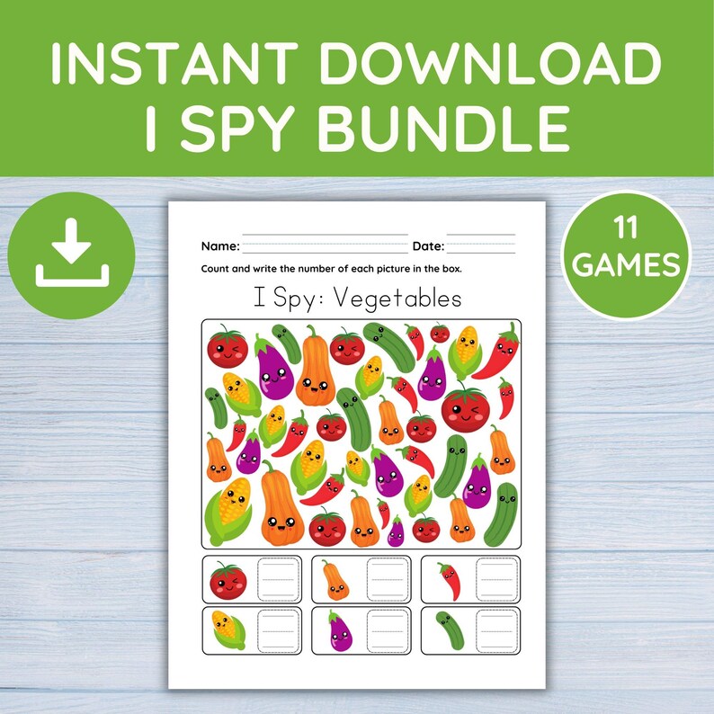 11 Pages-i Spy Activity Bundle Printable for Kids Fruits, Vegetables ...