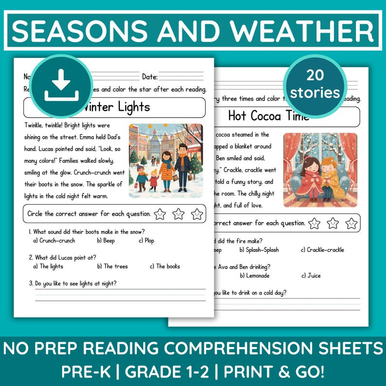 Weather & Seasons Reading Comprehension: Short Stories With Questions ...
