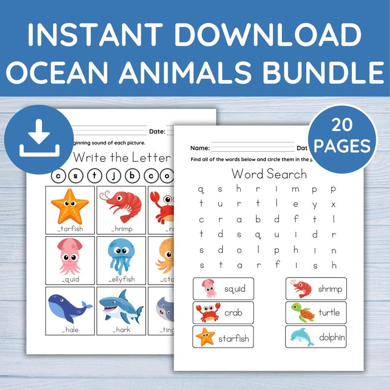 Ocean Animals Preschool Worksheets: 20 Pages - Counting, Tracing ...