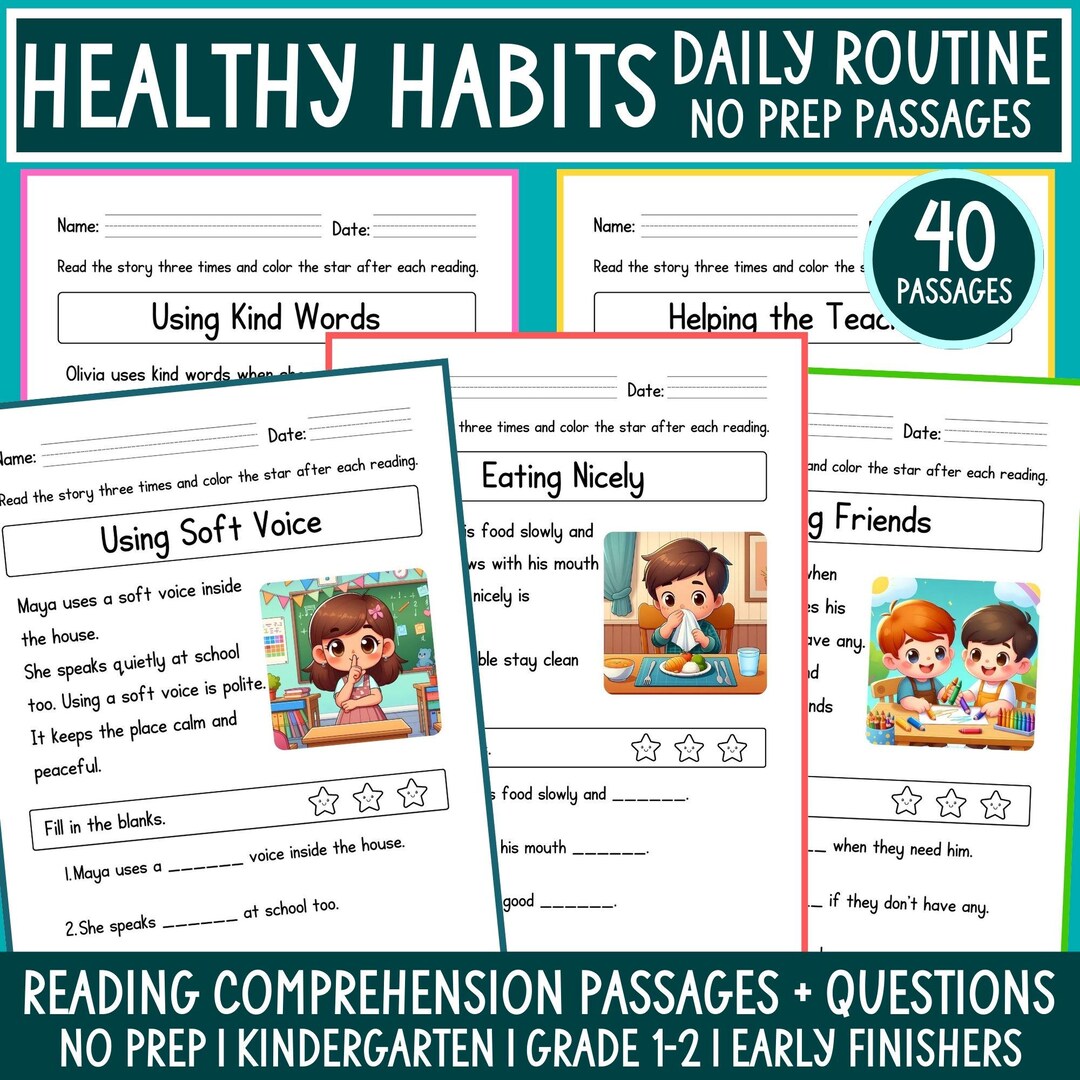Healthy Habits Reading Passages: SEL Stories for Kindergarten, Grade 1 ...