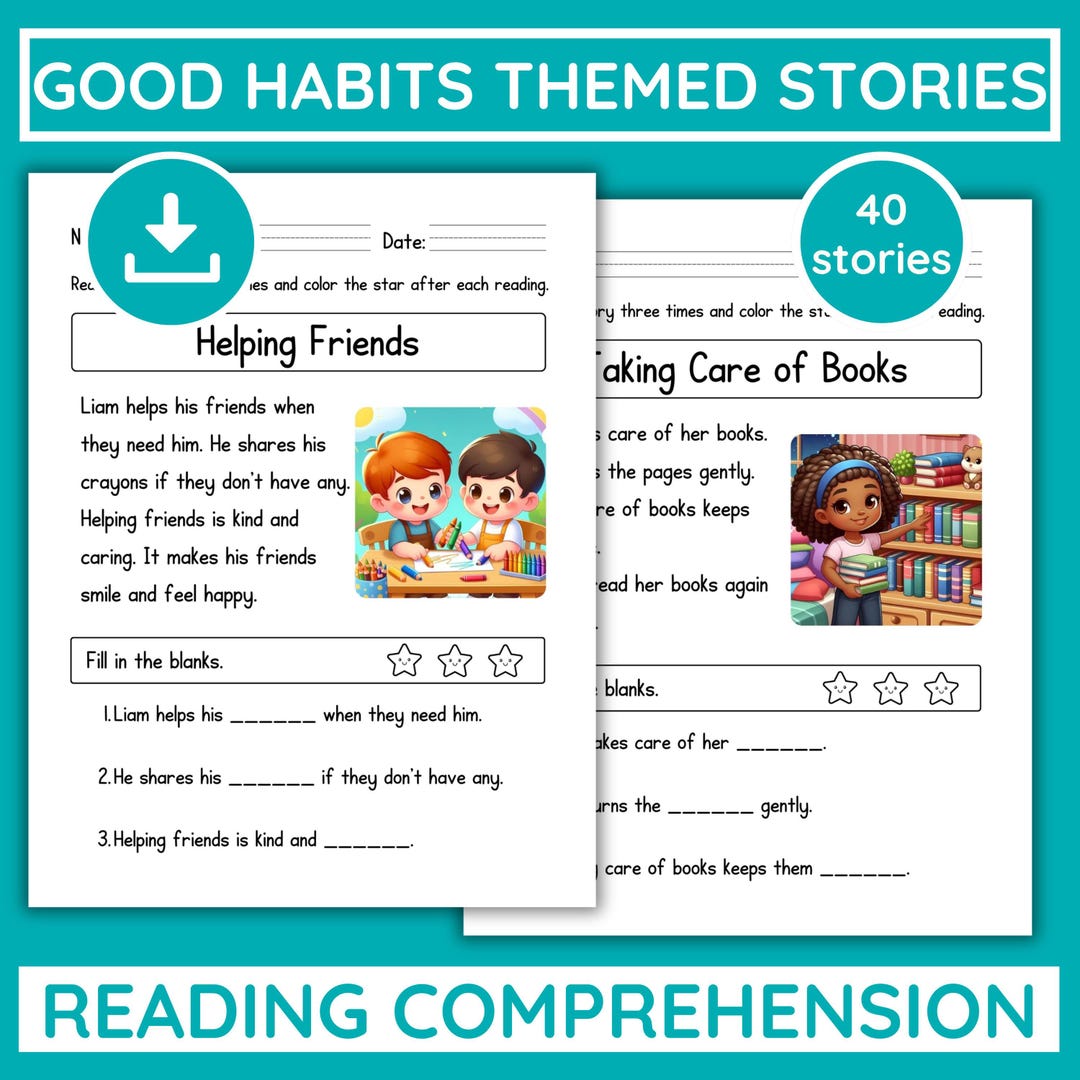 Good Habits Reading Comprehension Worksheets: SEL Stories for K-1 (PDF ...