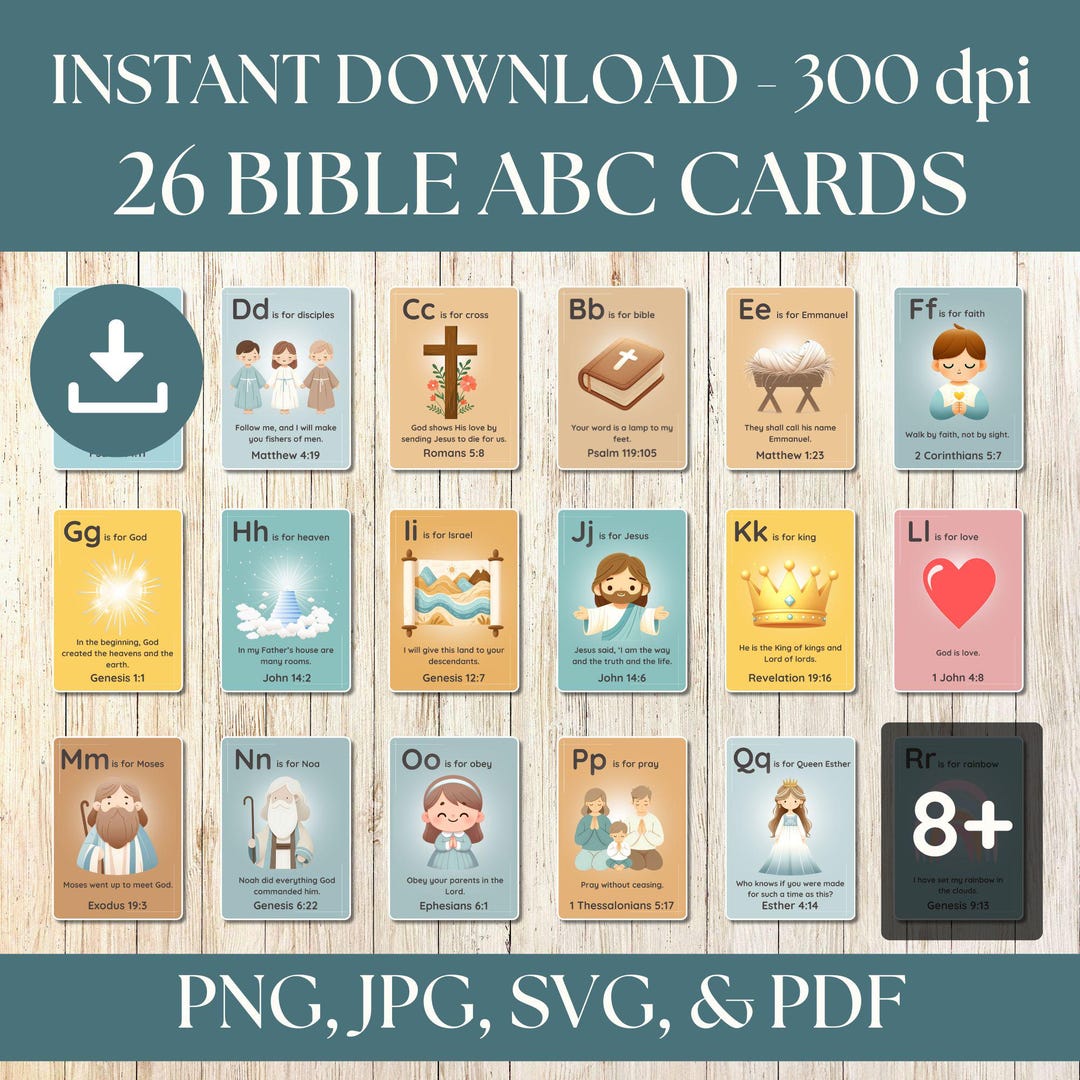 Bible ABC, Bible Alphabet, Bible Verse Cards, Bible Verse Cards ...