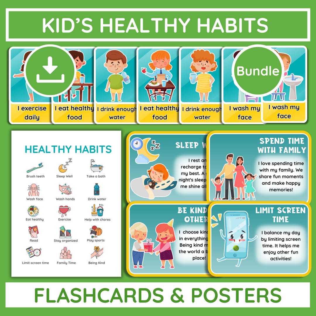 Healthy Habits Flashcards: Montessori Visual Schedule, Self-care (PDF ...