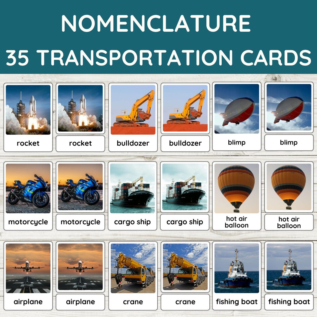 35 Montessori Transportation-vehicles Flashcards-real Pictures ...