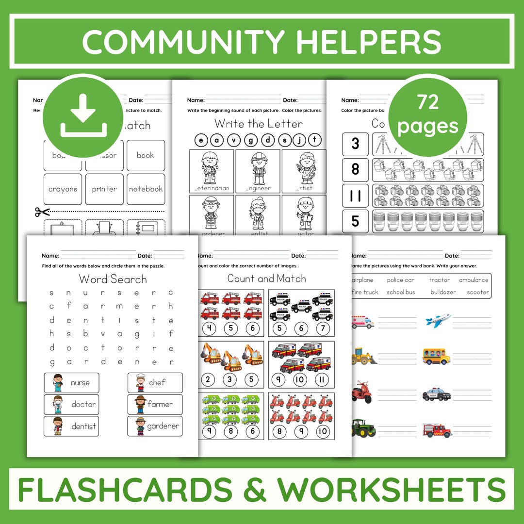 Community Helpers Preschool Worksheets: 72-page Learning Pack (PDF ...