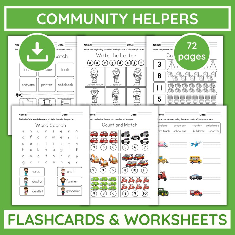 Community Helpers Preschool Worksheets: 72-page Learning Pack (PDF ...