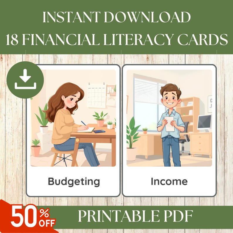 18 Financial Literacy Flashcards for Kids, Montessori-inspired Money ...