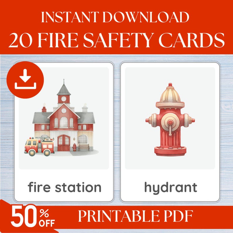 Watercolor Fire Safety Flashcards: Montessori Learning Cards (PDF ...
