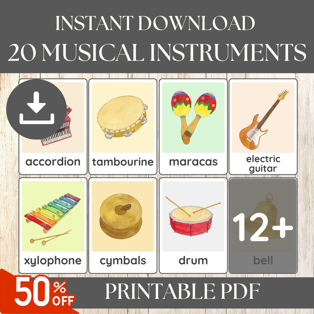20 Musical Instrument Flashcards, Montessori Inspired Musical ...