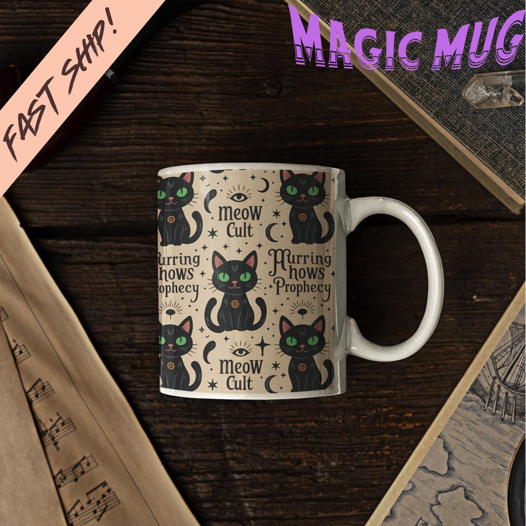 Color Changing Black Cat Mug: Witchy Gothic Halloween Heat Reveal Cup ...