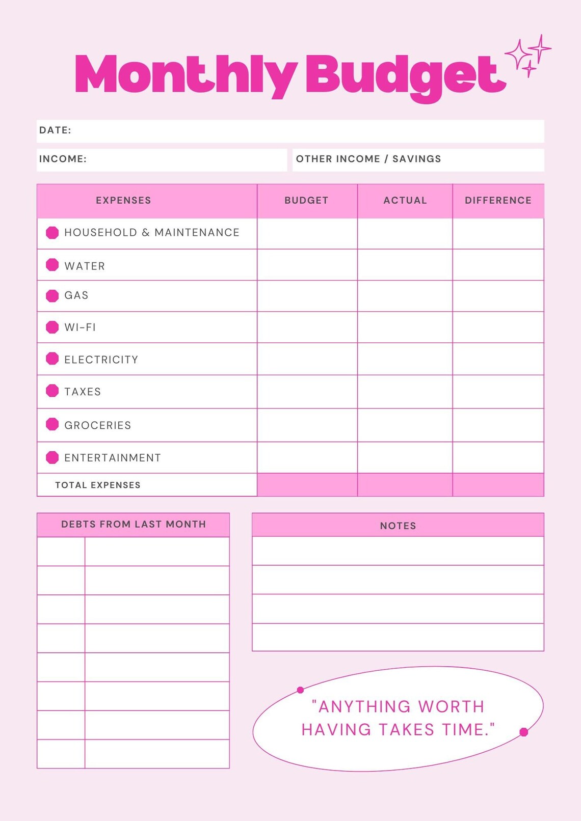Pink Finance: Customizable Girly Budget Planner - Etsy