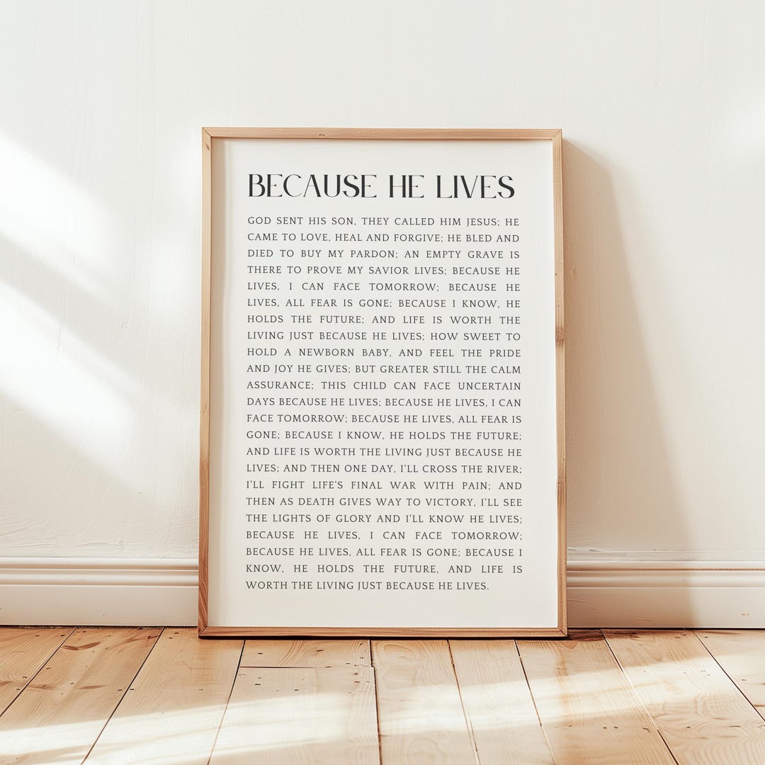 Because He Lives Wall Art, Hymn Printable Wall Art, Christian Hymn Wall ...