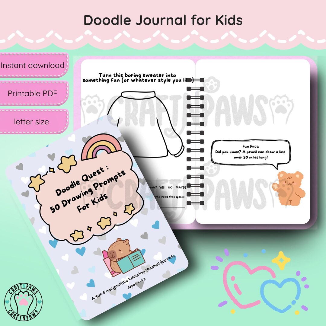 Kawaii Doodle Journal for Kids | Printable Activity & Drawing Journal ...