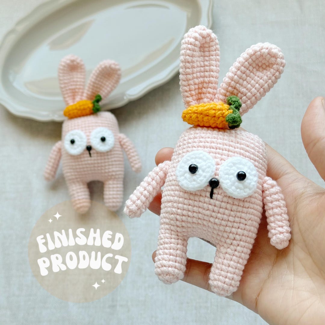 Square Pink Baby Bunny With Googly Eyes Crochet Toy/kindergarten Toy ...