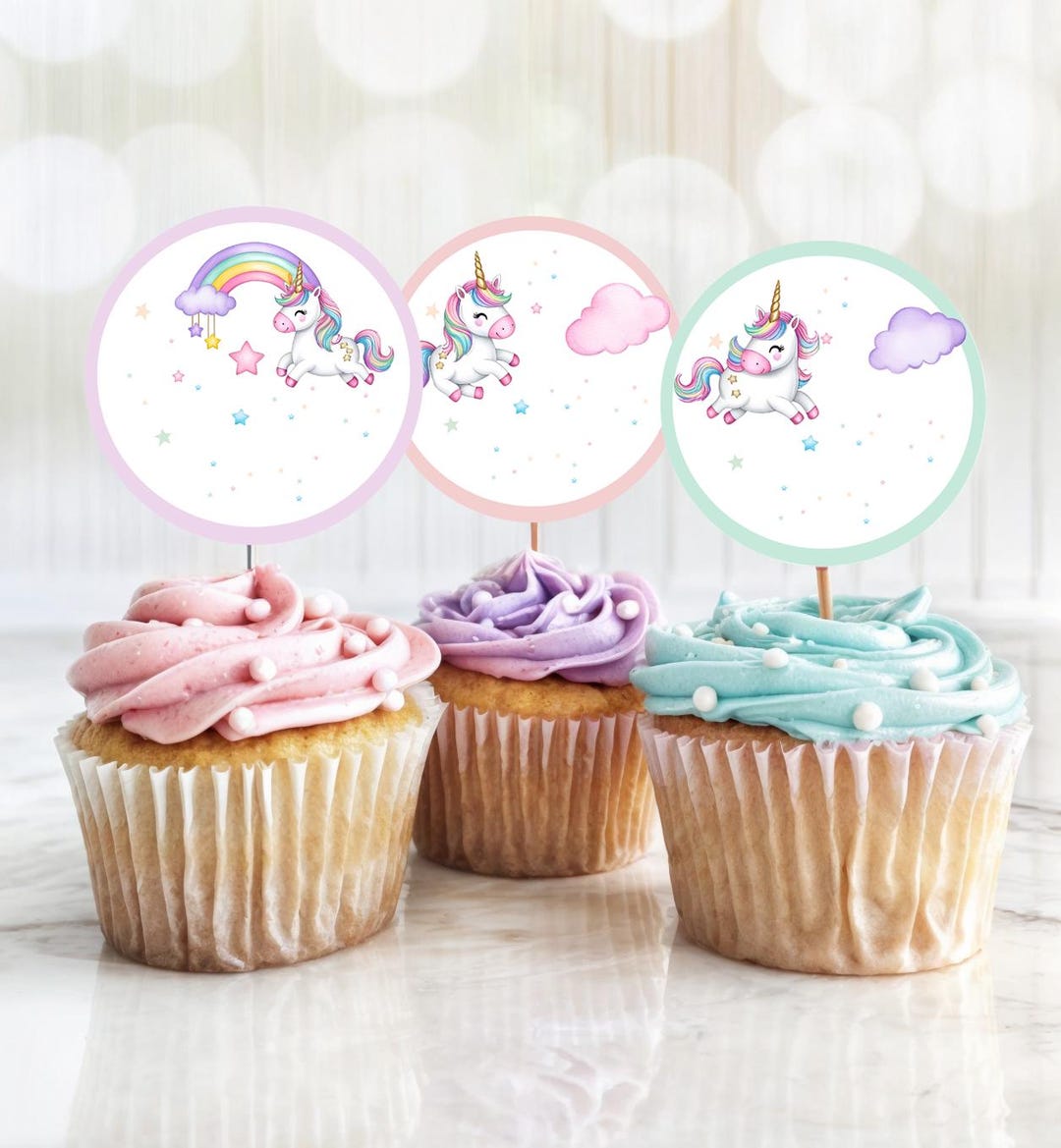 Printable Unicorn Cupcake Toppers Pastel Unicorn Party Decor Unicorn ...