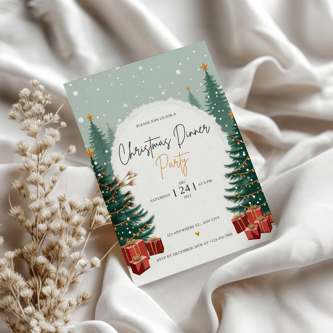 Christmas Dinner Party Invitation Template, Dinner Party Invite, Brunch ...