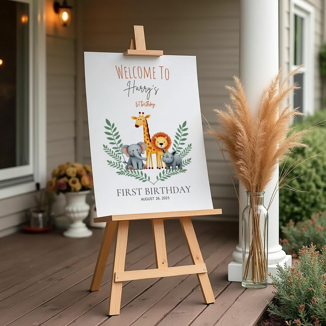 Personalized 1st Birthday Welcome Sign, Safari Sign With Jungle Theme ...