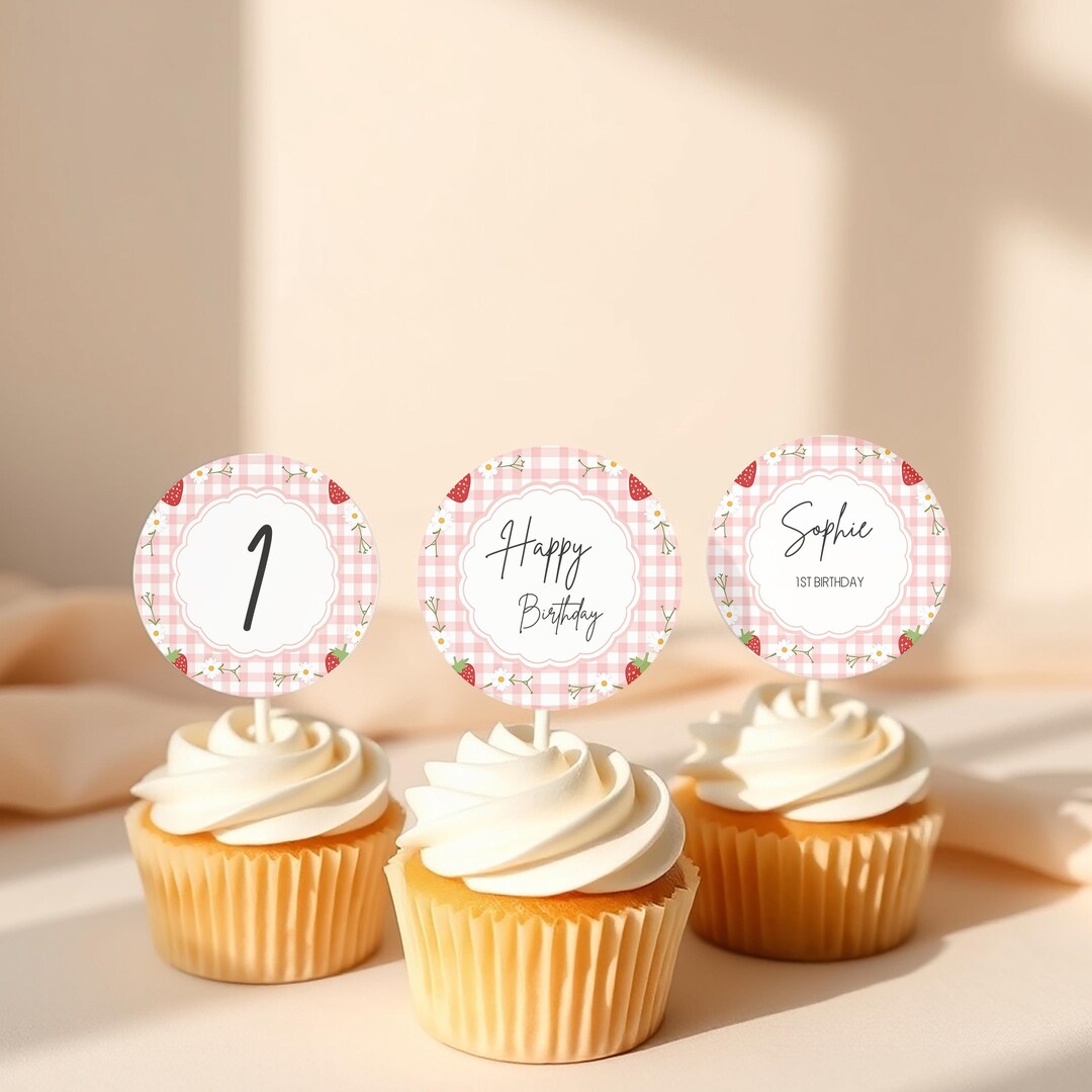 Strawberry Cupcake Toppers, Strawberry Cupcake Topper Template, Berry ...