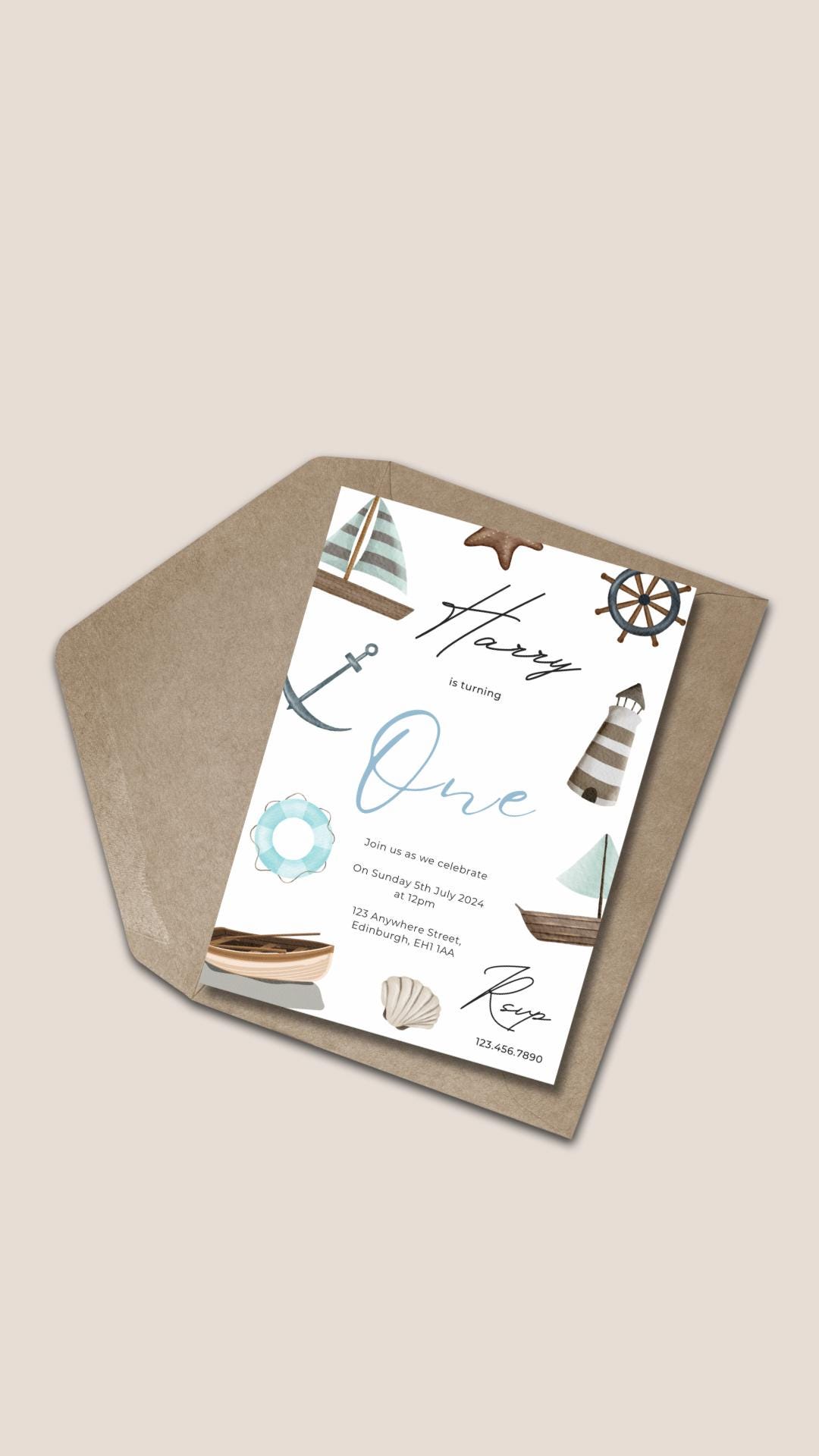 Editable Boats Birthday Party Invitation, Ships Beach Birthday Design ...