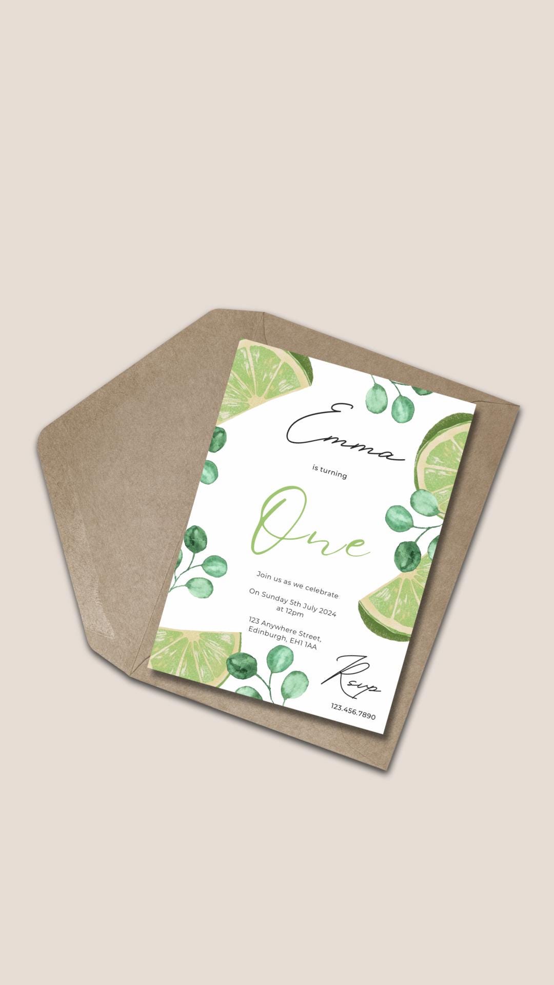 Editable Limes Birthday Party Invitation, Limes and Eucalyptus Design ...