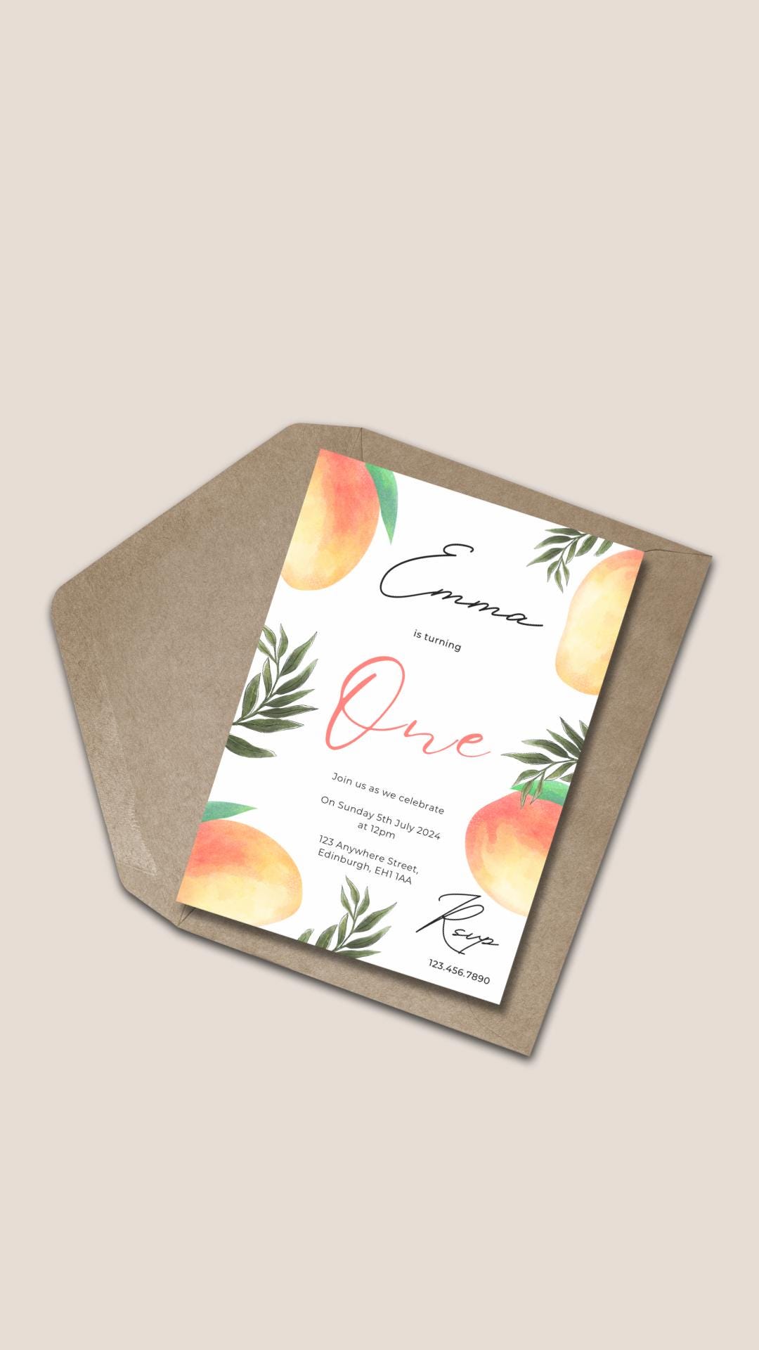 Editable Mangoes Birthday Party Invitation, Mango Fruit Design, Simple ...