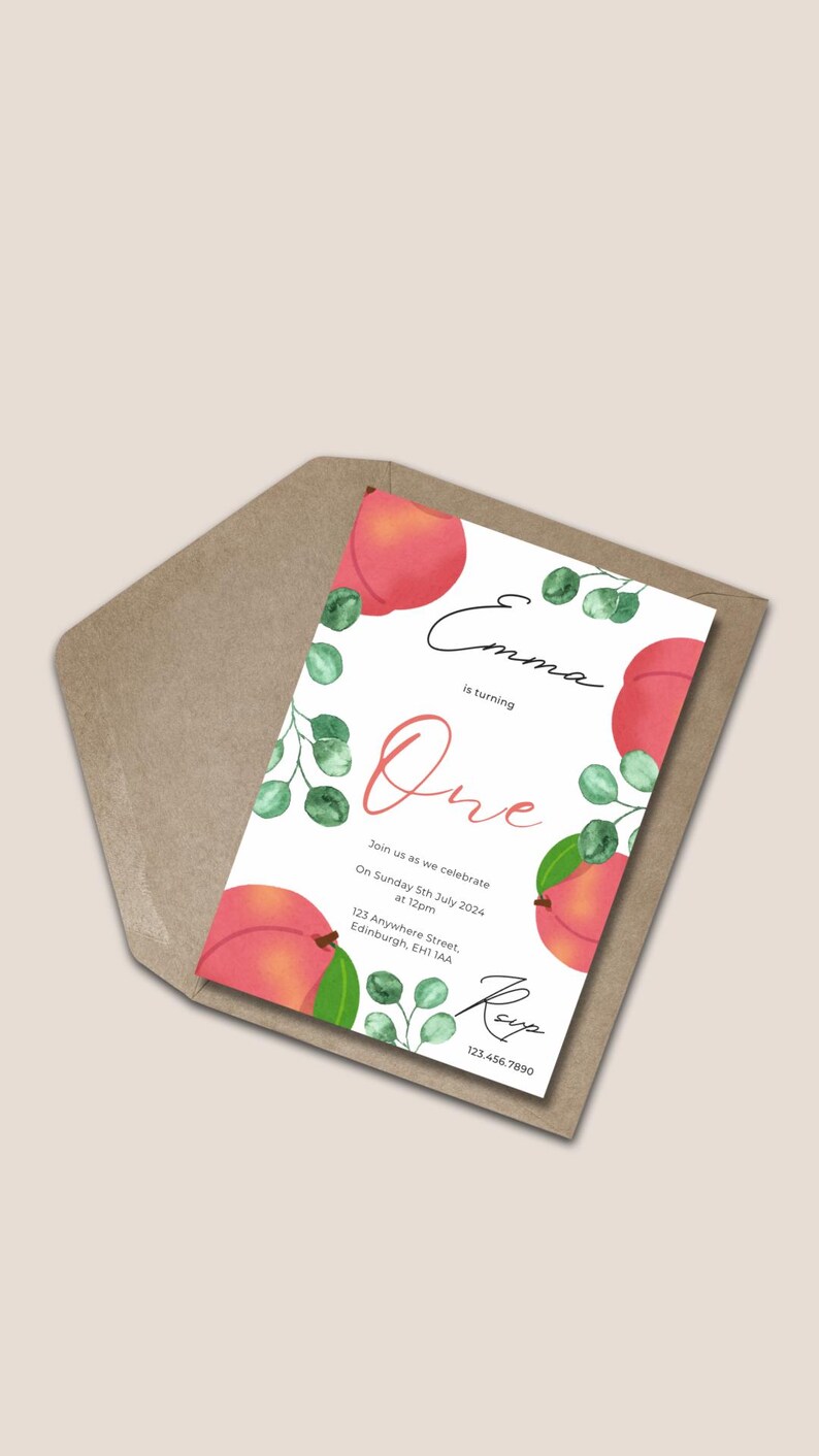 Editable Peaches Birthday Party Invitation, Fruit Design Invitation ...