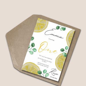 Editable Lemons Birthday Party Invitation, Lemons and Eucalyptus Design, Simple Birthday Invite ...