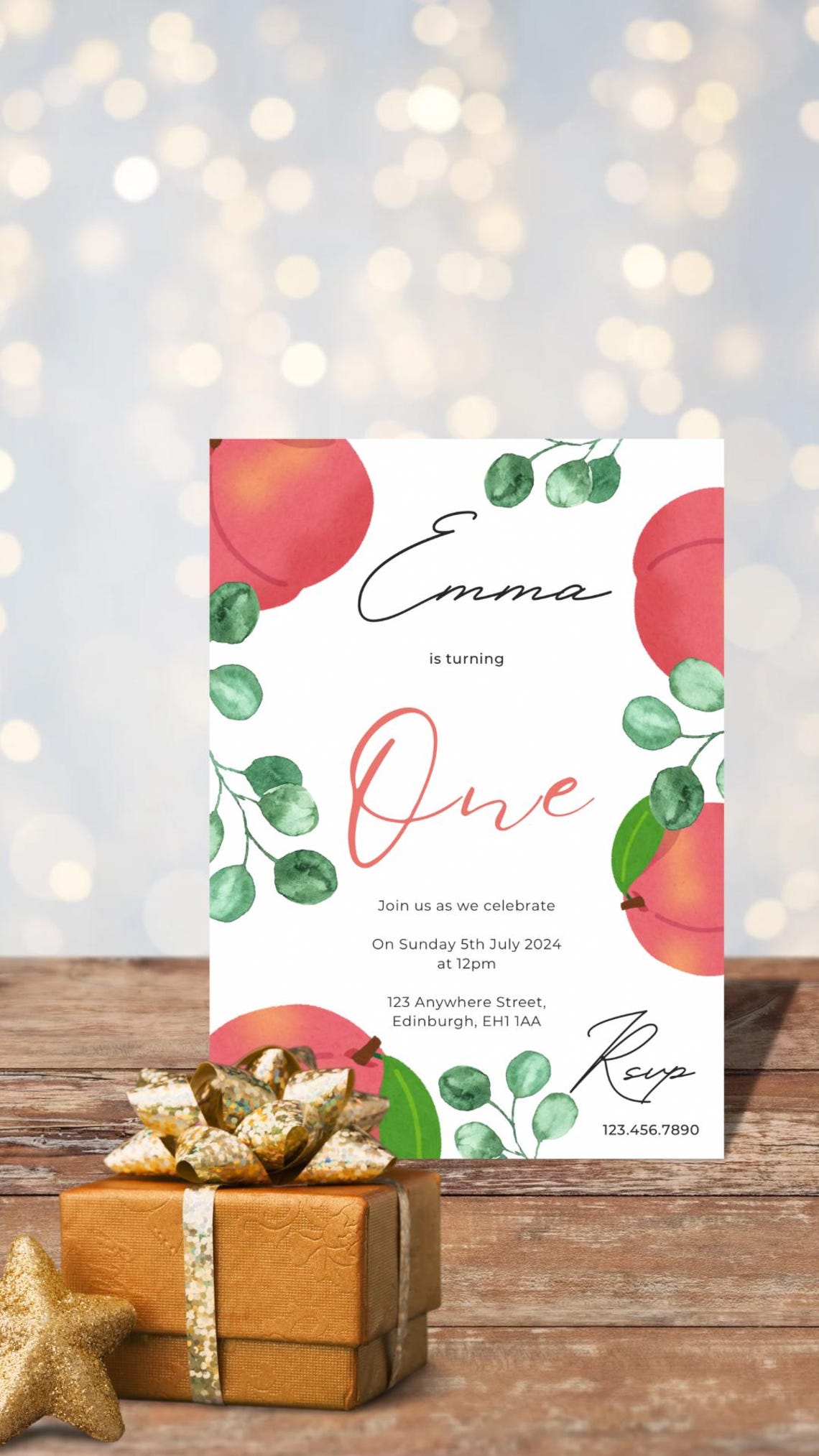 Editable Peaches Birthday Party Invitation, Fruit Design Invitation ...