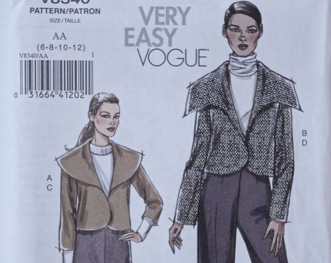 2006 Very Easy Vogue 8340 Sewing Pattern Misses' Unlined Jacket With ...