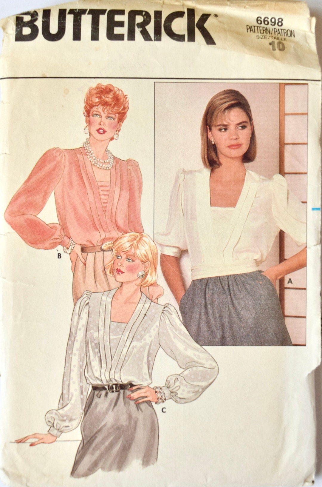 Butterick 6698 Sewing Pattern Vintage 1980s Misses' Pullover Blouse ...
