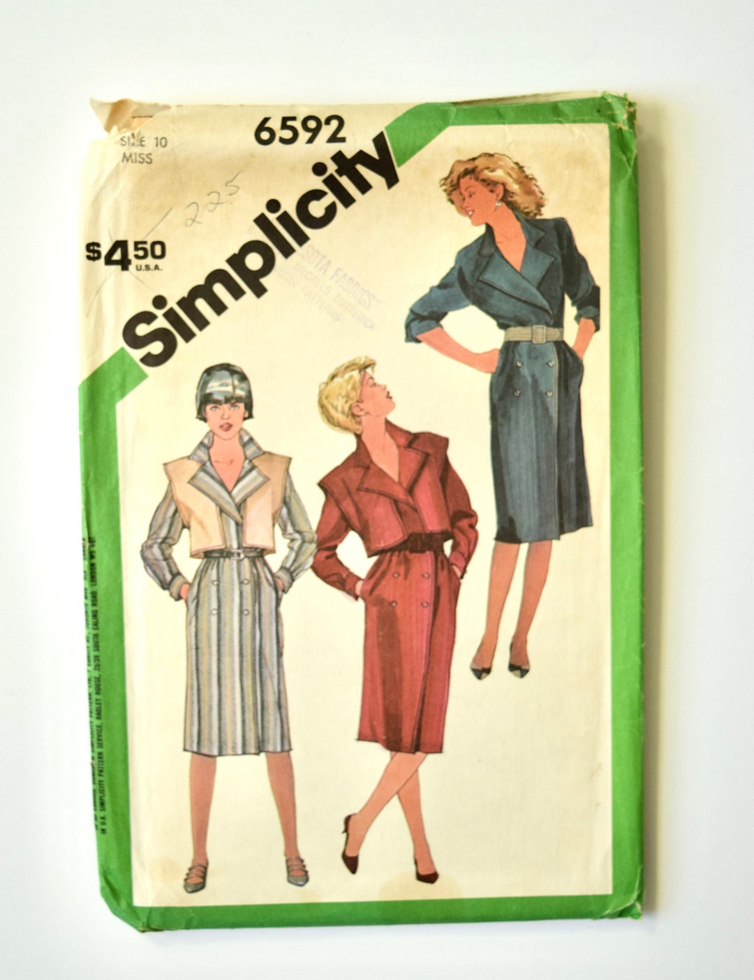 Vintage 1980s Simplicity 6592 Sewing Pattern: Double Breasted Dress ...