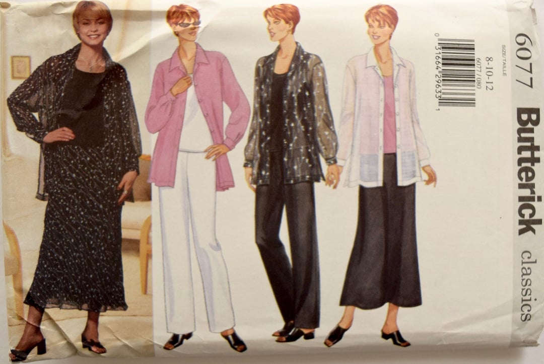 Butterick 6077 Sewing Pattern: 90s Loose-fitting Shirt, Skirt, Pants ...