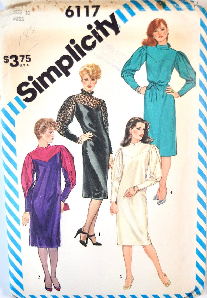 Simplicity 6117 Sewing Pattern Vintage 1980's Slim Fitting - Etsy