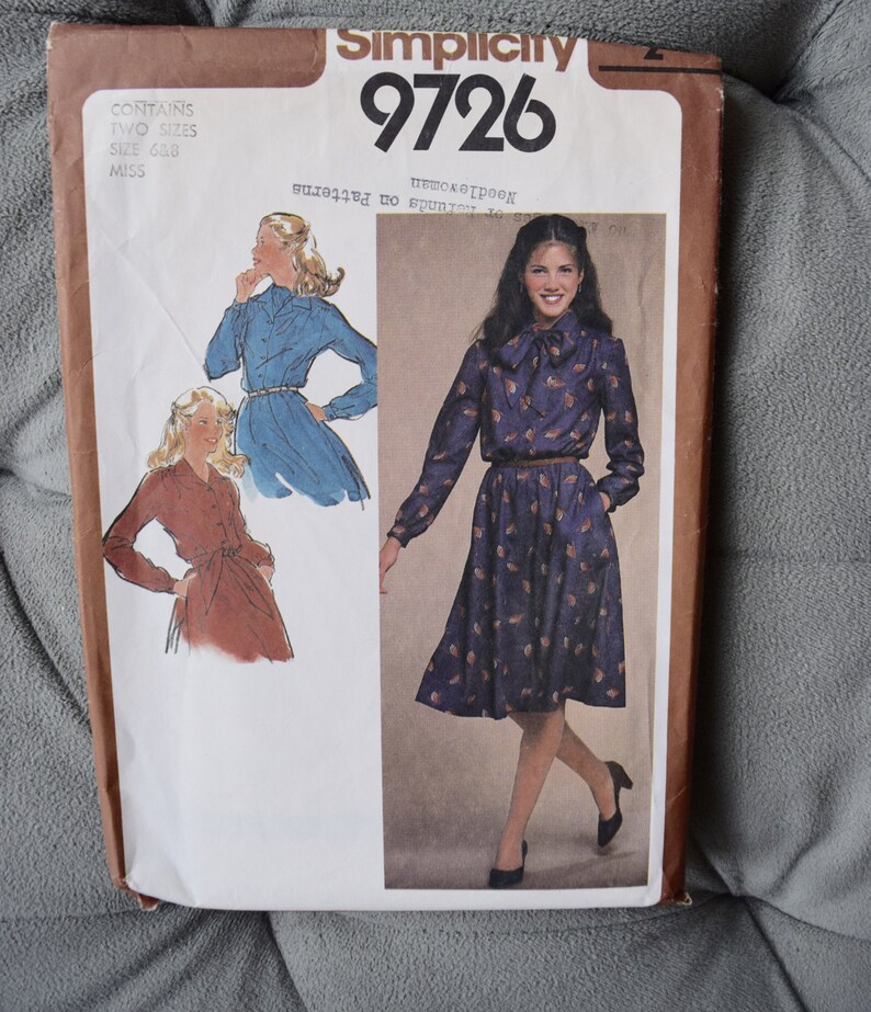 1980's Simplicity 9726 Vintage Sewing Pattern Pullover Dress With Sash ...