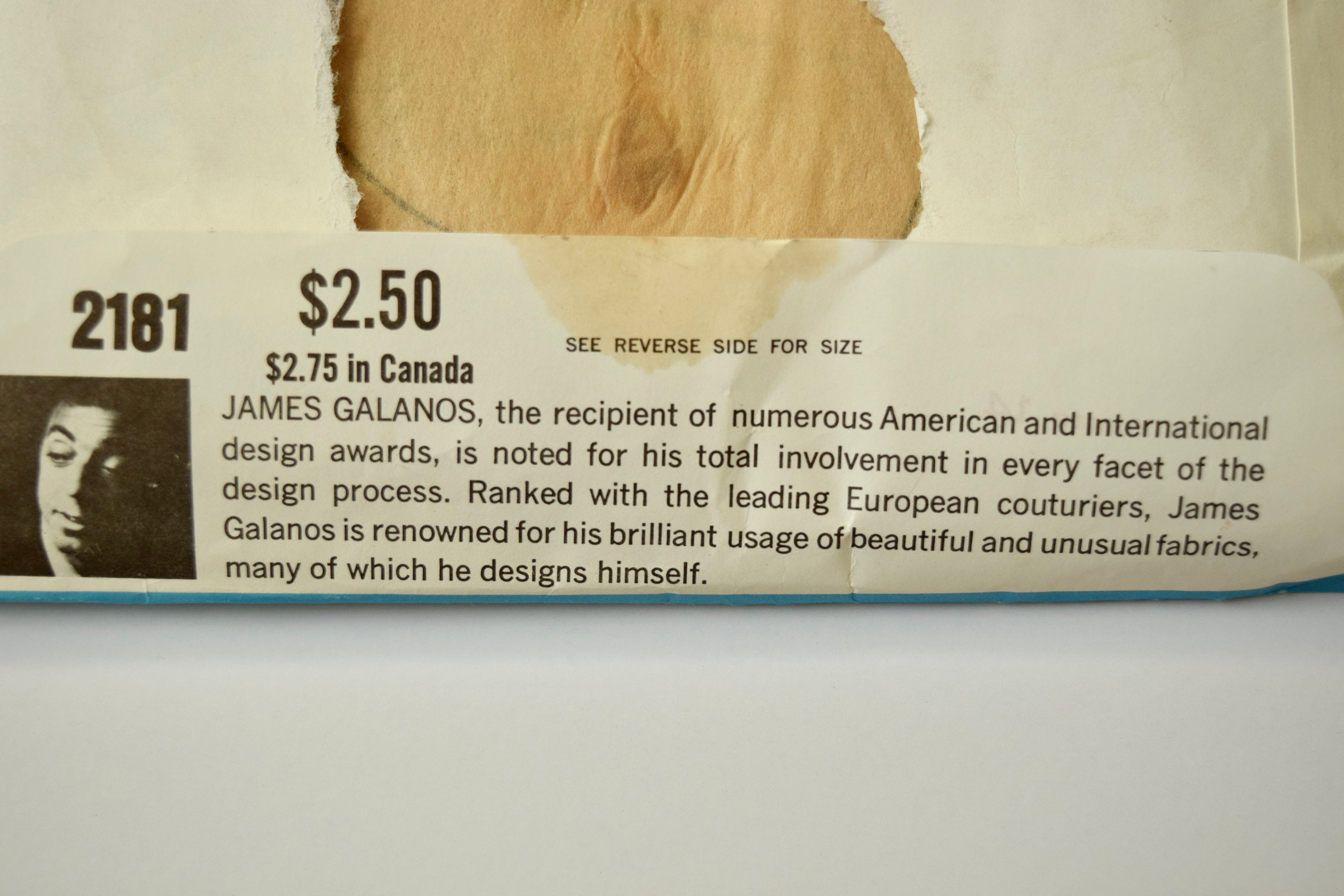 James Galanos Vogue Americana 2181 Vintage 1960's Sewing Pattern Misses ...