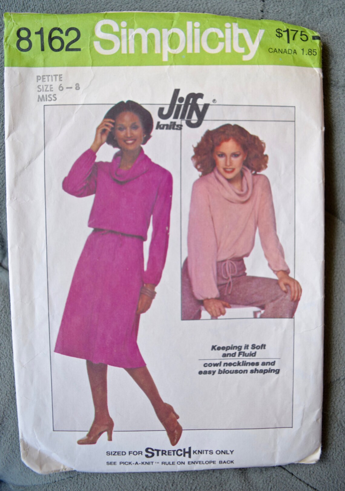 1970's Simplicity 8162 Vintage Sewing Pattern Stretch Knit Cowl ...