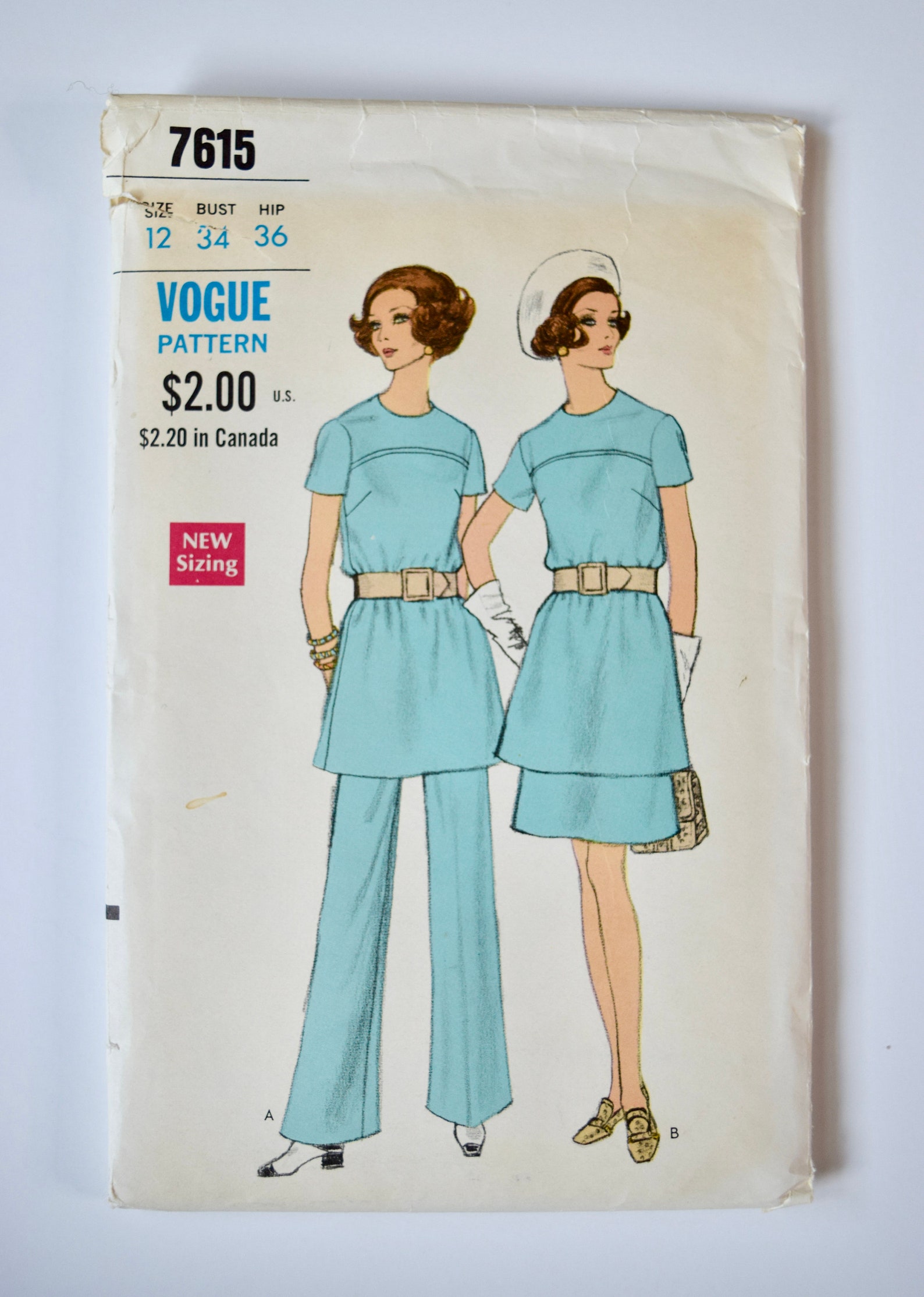 Vintage 1960's Vogue 7615 Sewing Pattern A-line Top Skirt High Waist ...