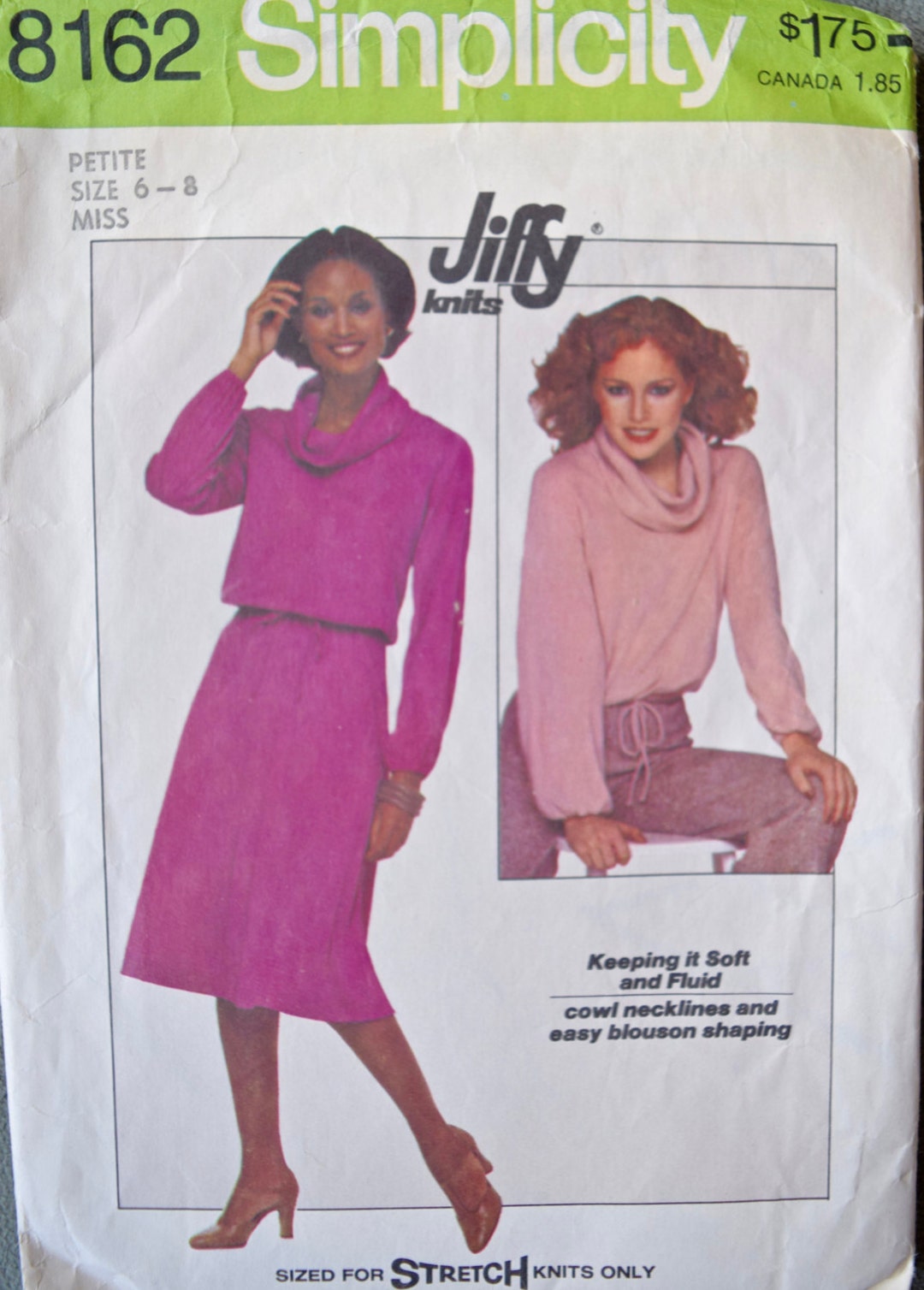 1970's Simplicity 8162 Vintage Sewing Pattern Stretch Knit Cowl ...