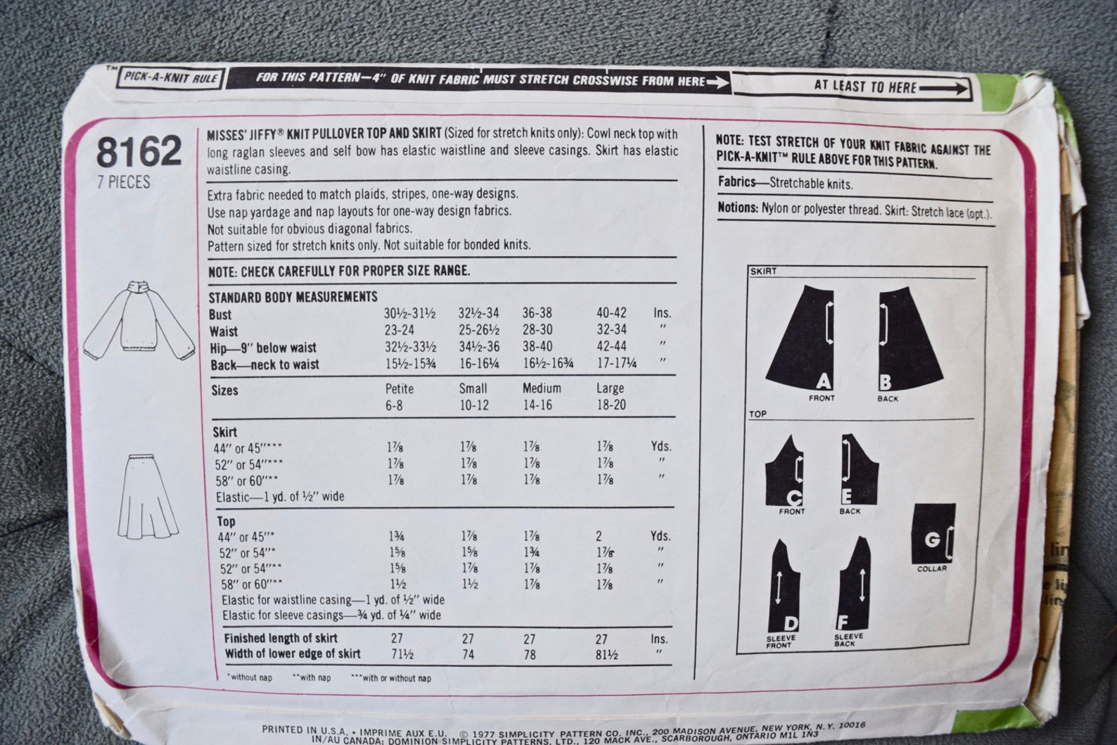 1970's Simplicity 8162 Vintage Sewing Pattern Stretch Knit Cowl ...