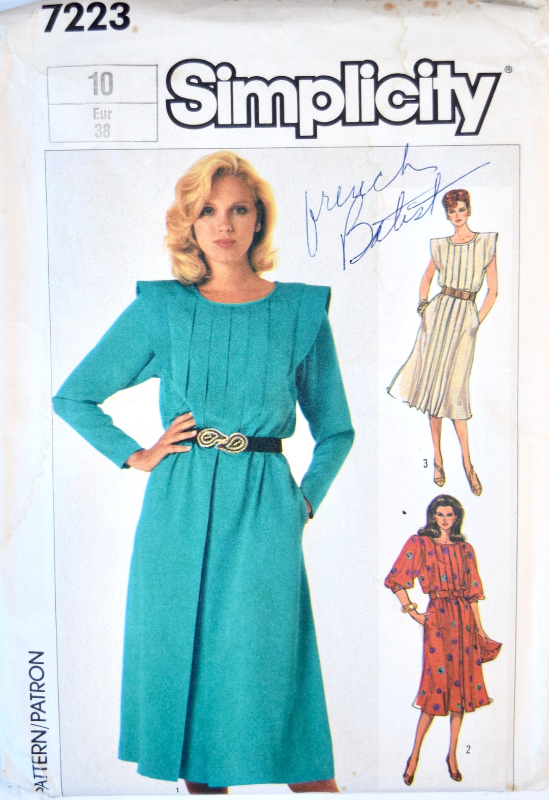 Simplicity 7223 Sewing Pattern Vintage 1980s Dress Pleated Front Bodice ...