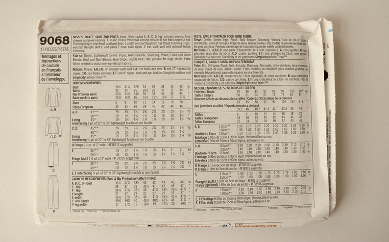 Simplicity 9068 Sewing Pattern / 1990s Suit Scalloped Hem Zip Front ...