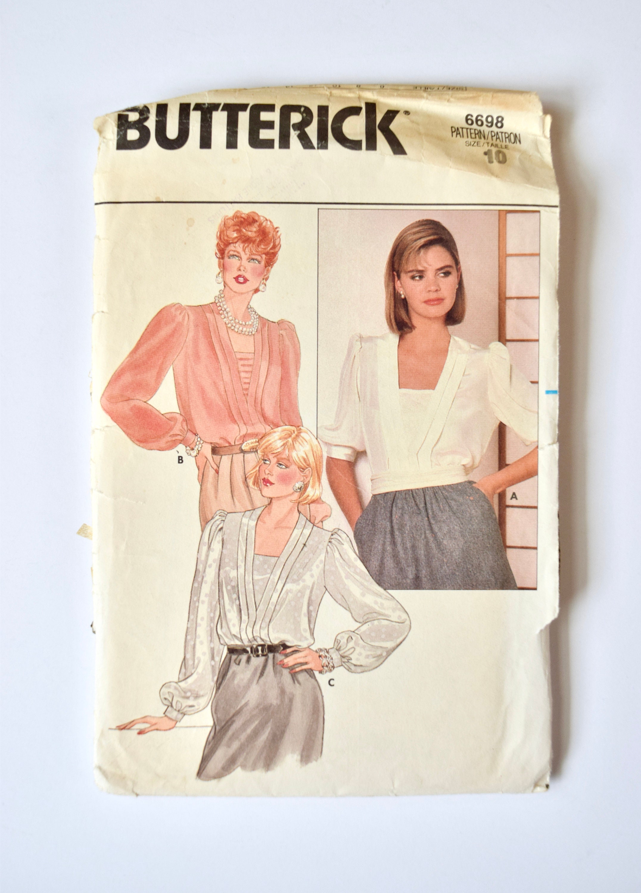 Butterick 6698 Sewing Pattern Vintage 1980s Misses' Pullover Blouse ...