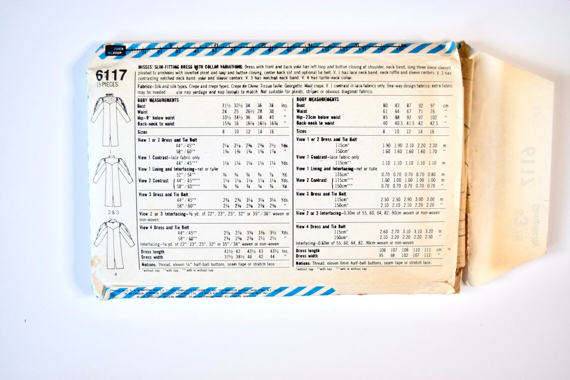 Simplicity 6117 Sewing Pattern Vintage 1980's Slim Fitting - Etsy