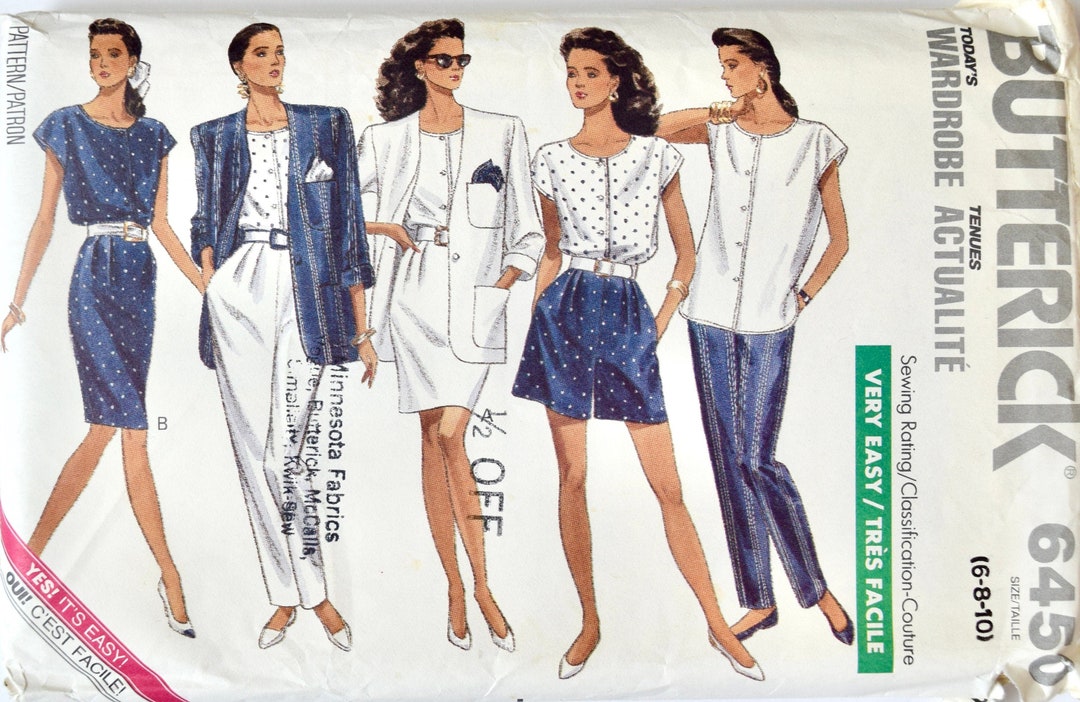 1980s Butterick 6450 Sewing Pattern: Wardrobe Ensemble, UNCUT (size 6-8 ...