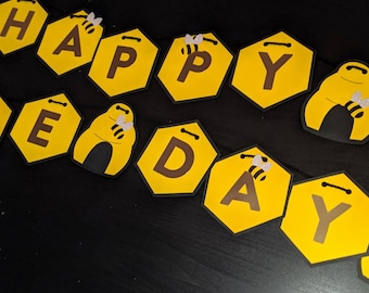 Printable HAPPY BEE DAY Banner for Bee Birthday Party. Honeycomb Bee ...